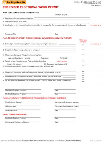 Sample Energized Electrical Work Permit